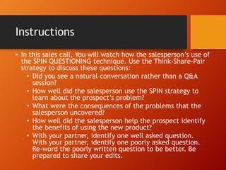 Spin Questioning Used in Sales Calls | PPT