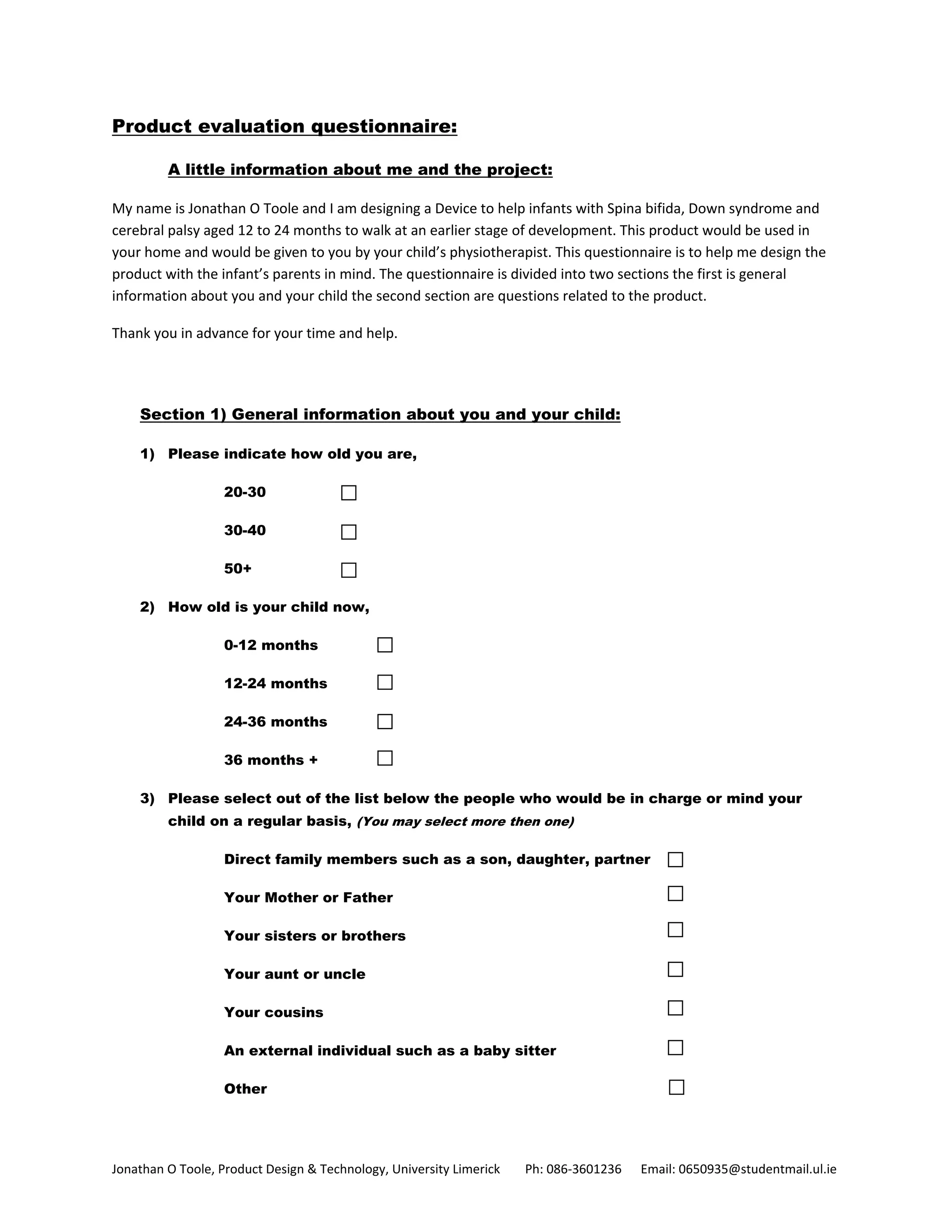 Spina Bifida Questionnaire | PDF