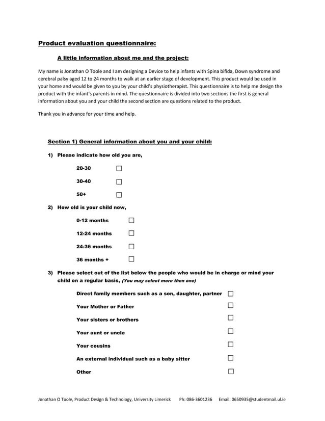 Spina Bifida Questionnaire | PDF