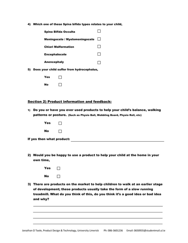 Spina Bifida Questionnaire | PDF
