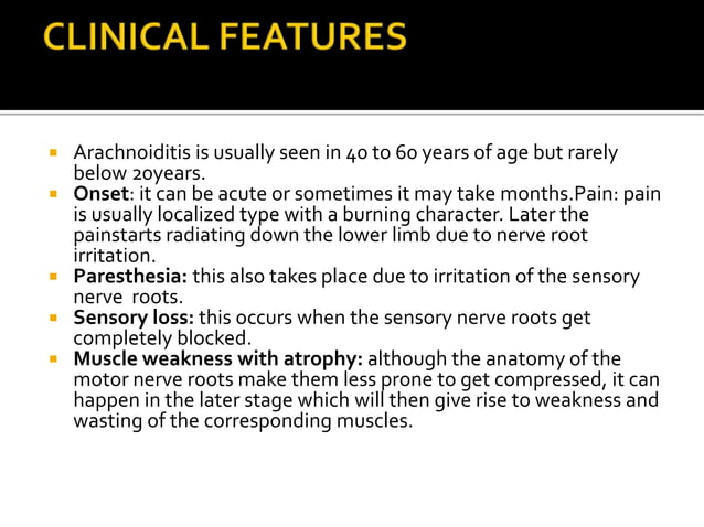 Spinal arachnoiditis | PPTX | Brain and Nervous System Disorders ...