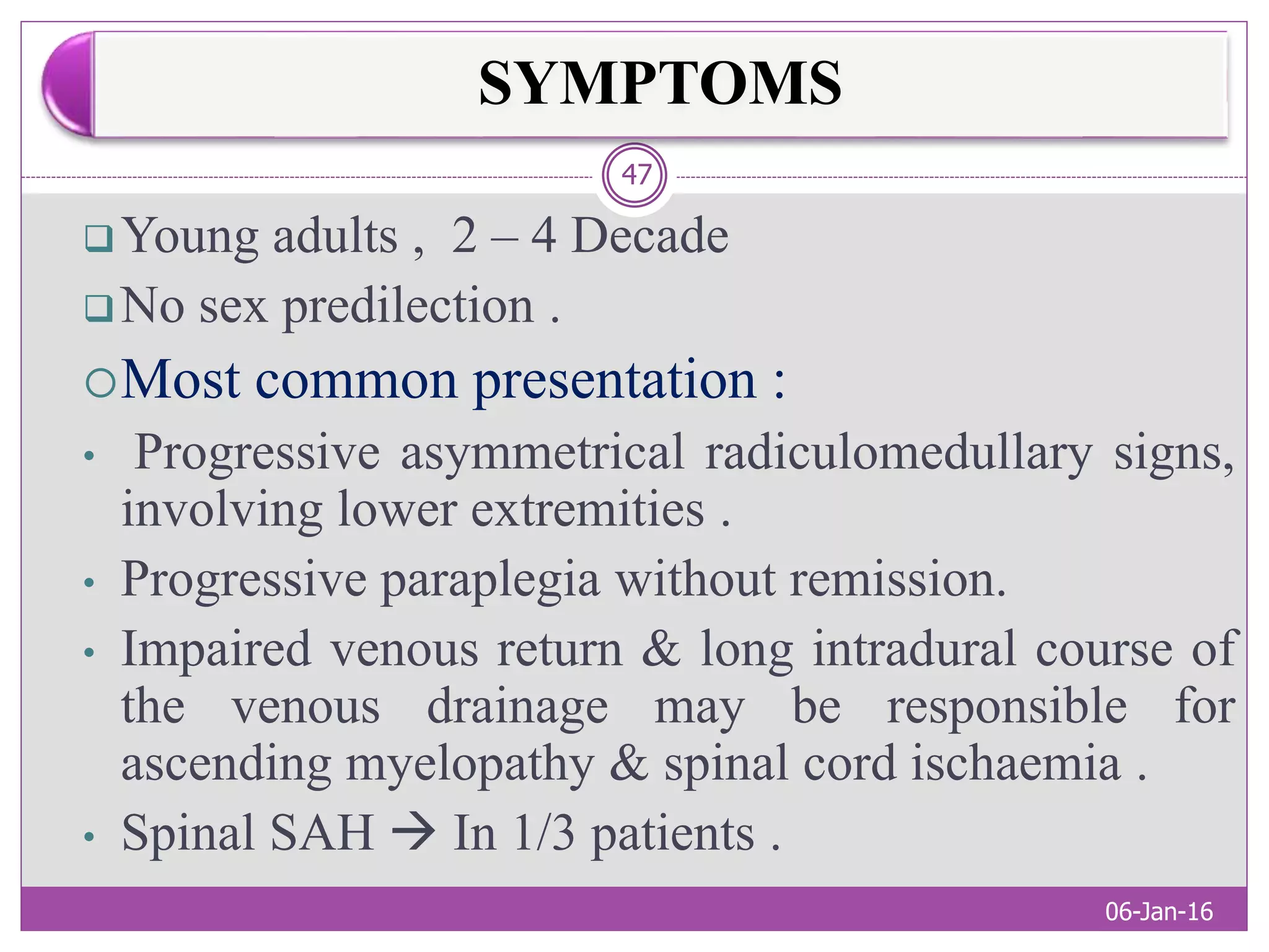 SPINAL CORD ARTERIOVENOUS MALFORMATIONS | PPTX