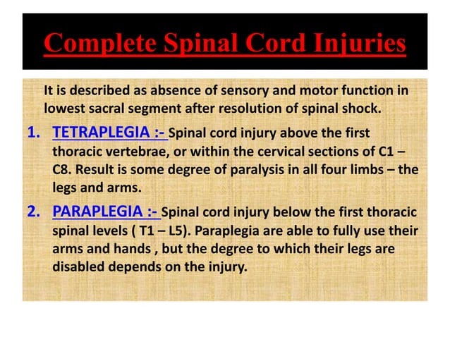 SPINAL CORD INJURIES.pptx paraplegia,hemiplegia,quadriplegia | PPT ...