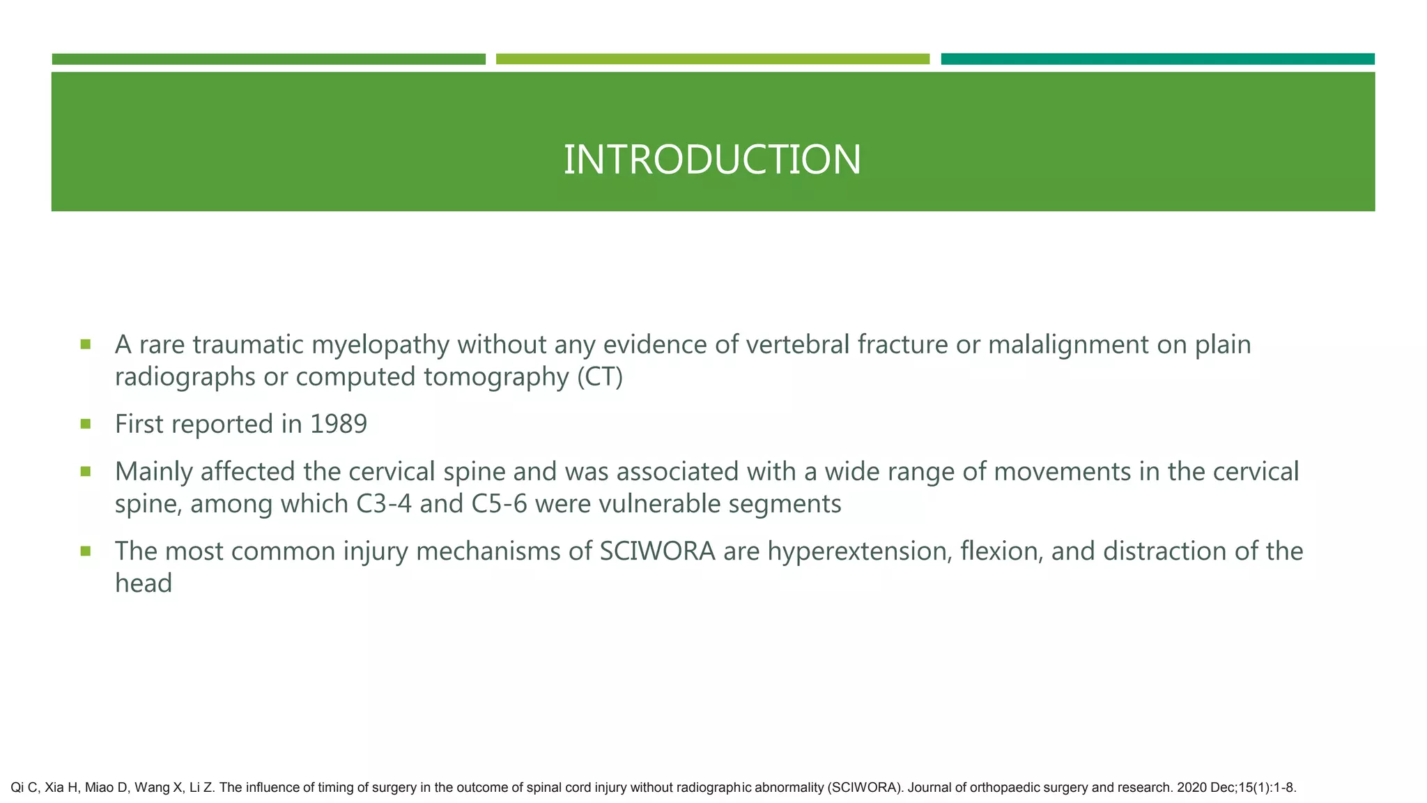 Spinal Cord Injury Without Radiology Abnormality (SCIWORA) | PPTX
