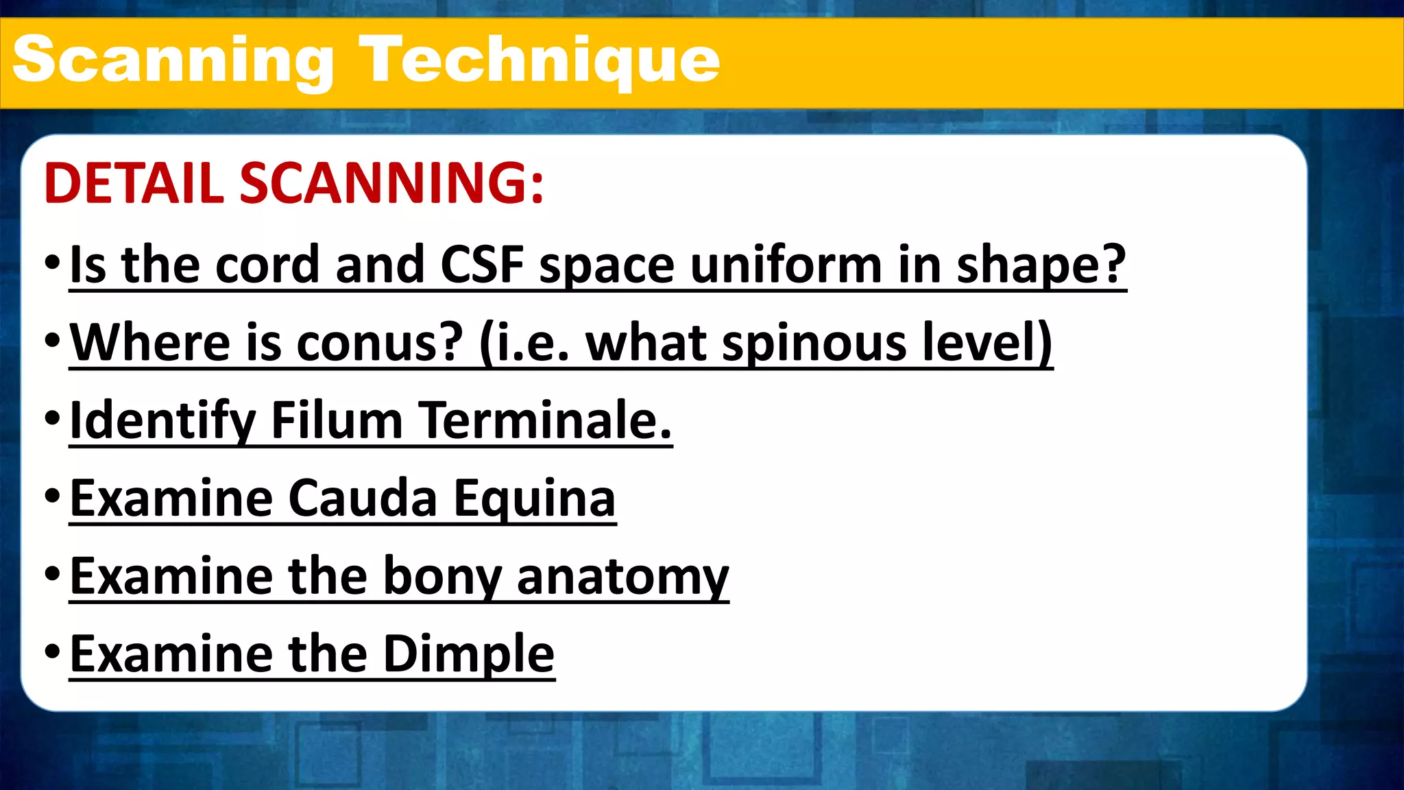 ULTRASOUND EXAMINATION OF INFANT SPINE - STEP BY STEP | PPTX