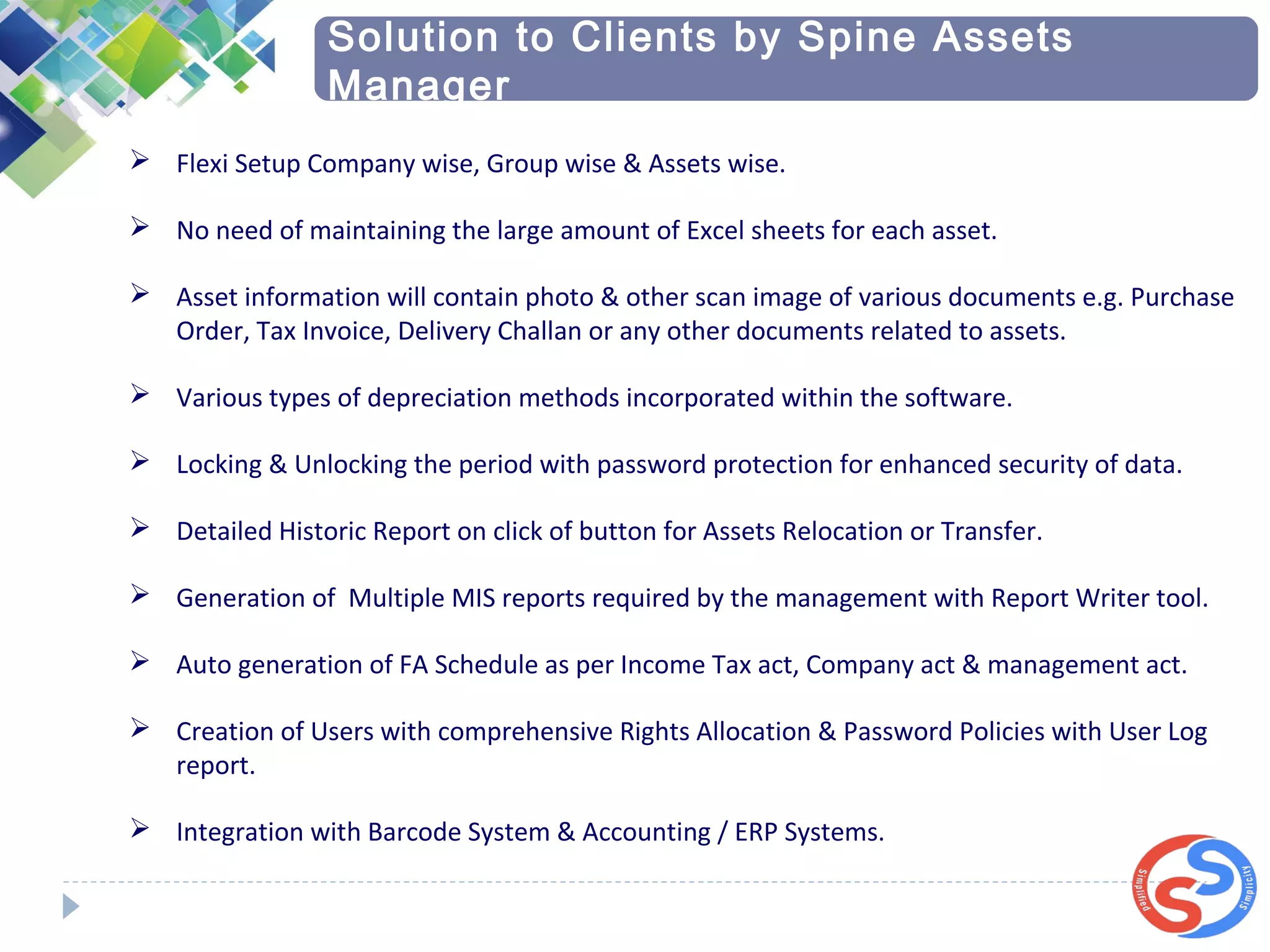 Spine Fixed Asset Management Software | PPT