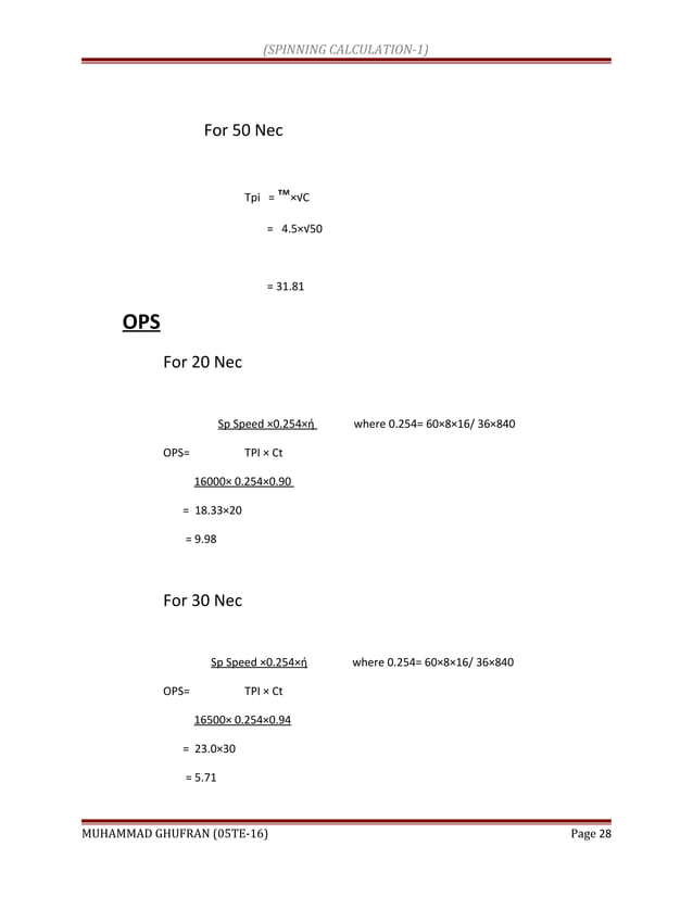Spinning calculations | DOC | Needlework | Arts and Crafts