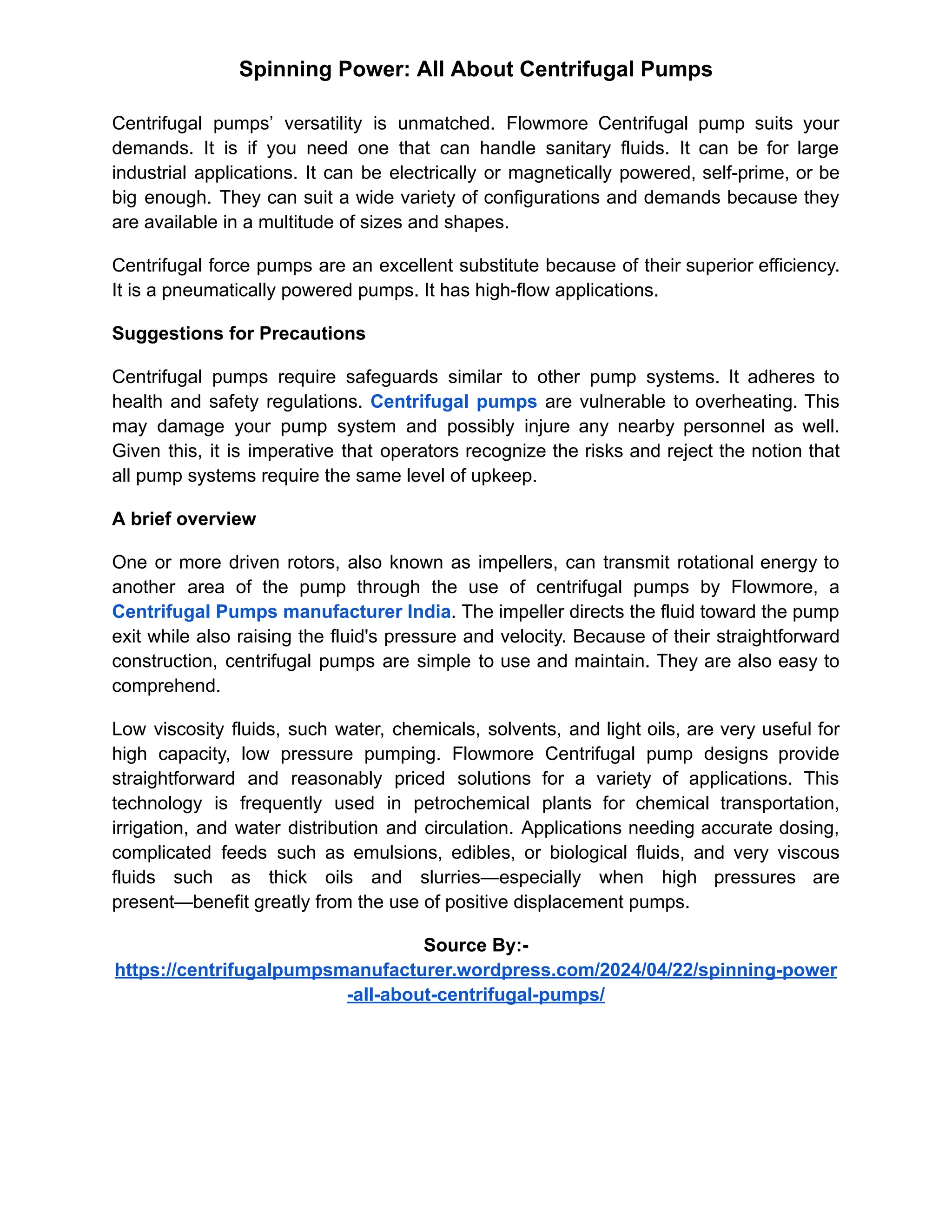 Spinning Power: All About Centrifugal Pumps | PDF