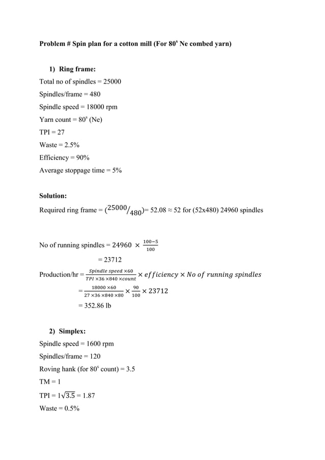 Spin plan for 80s combed yarn | PDF