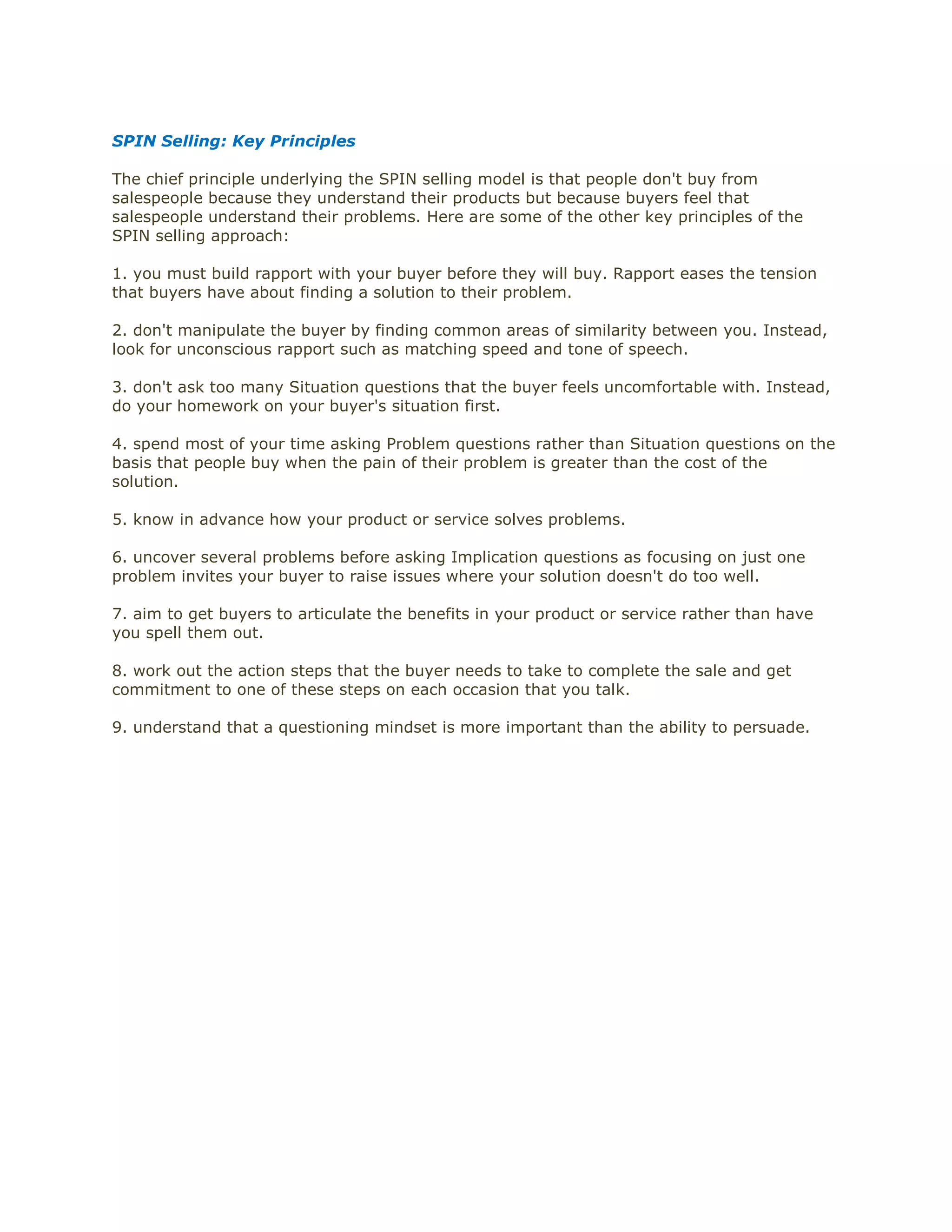 Spin selling model | DOCX