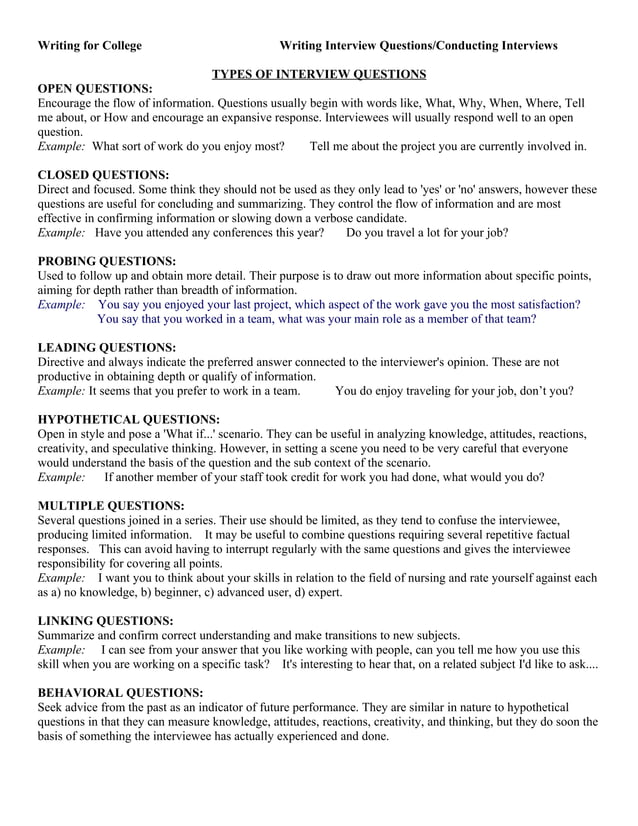 Sp interview question types | DOC