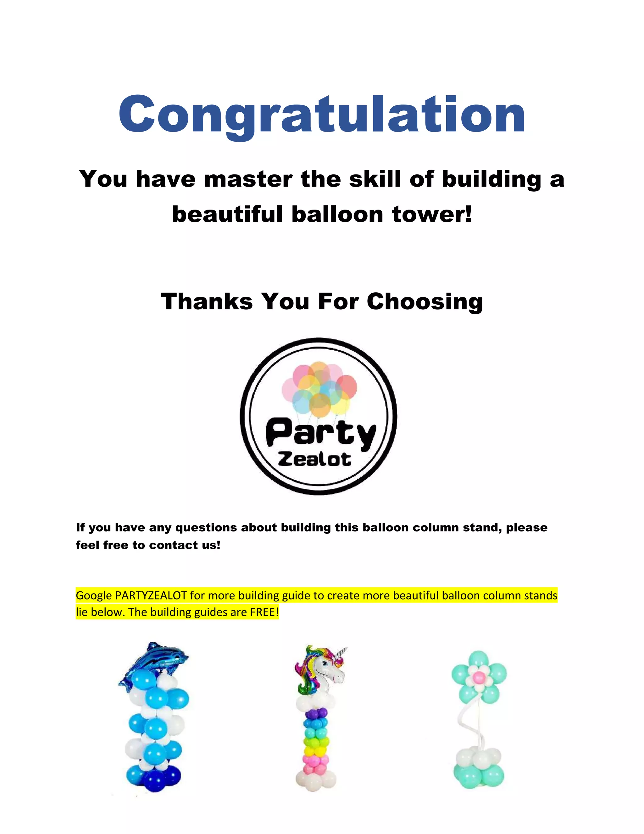 Spiral Balloon Column Stand Instruction - Party Zealot | PDF