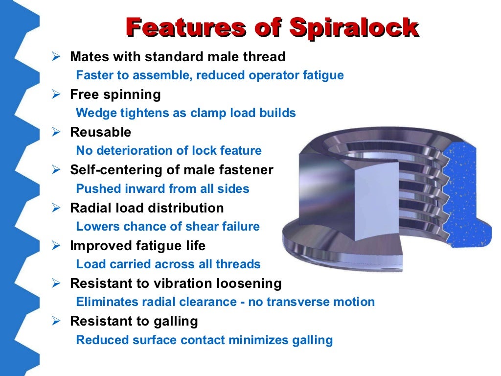 Spiralock Self Locking Threaded Fastening Solution