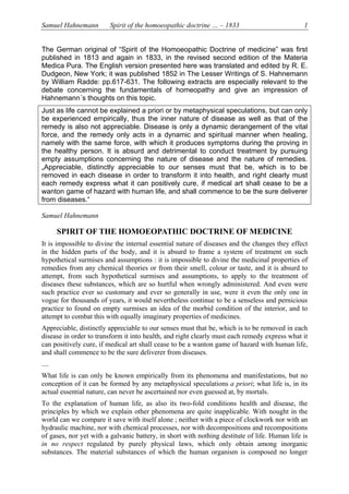 Spirit of the homeopathic doctrine | PDF
