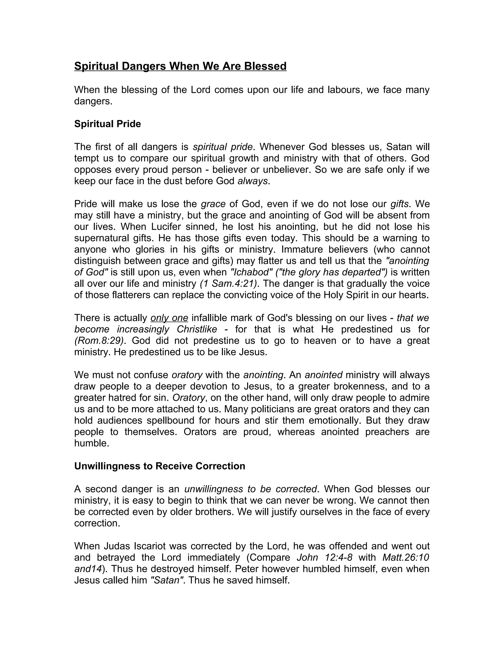 Spiritual Dangers When We Are Blessed | PDF