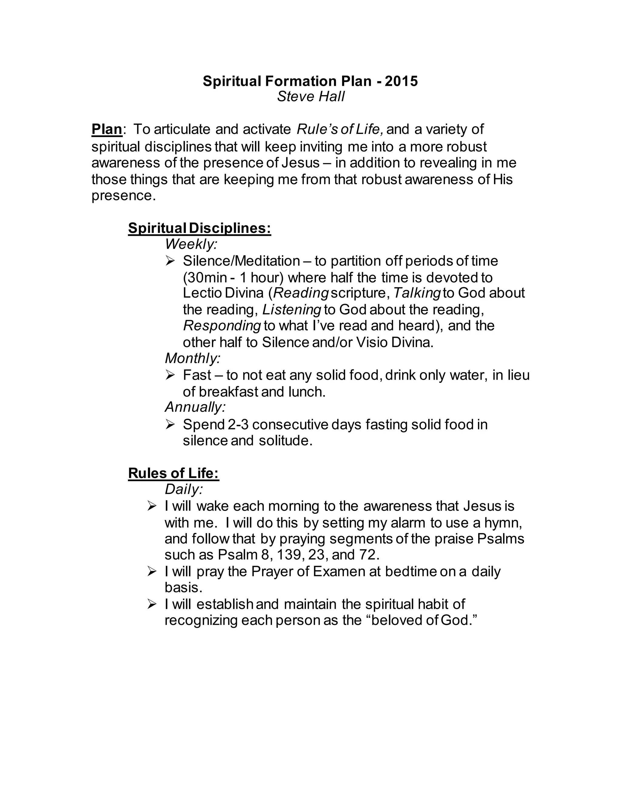 Spiritual Formation Plan Worksheet | DOCX