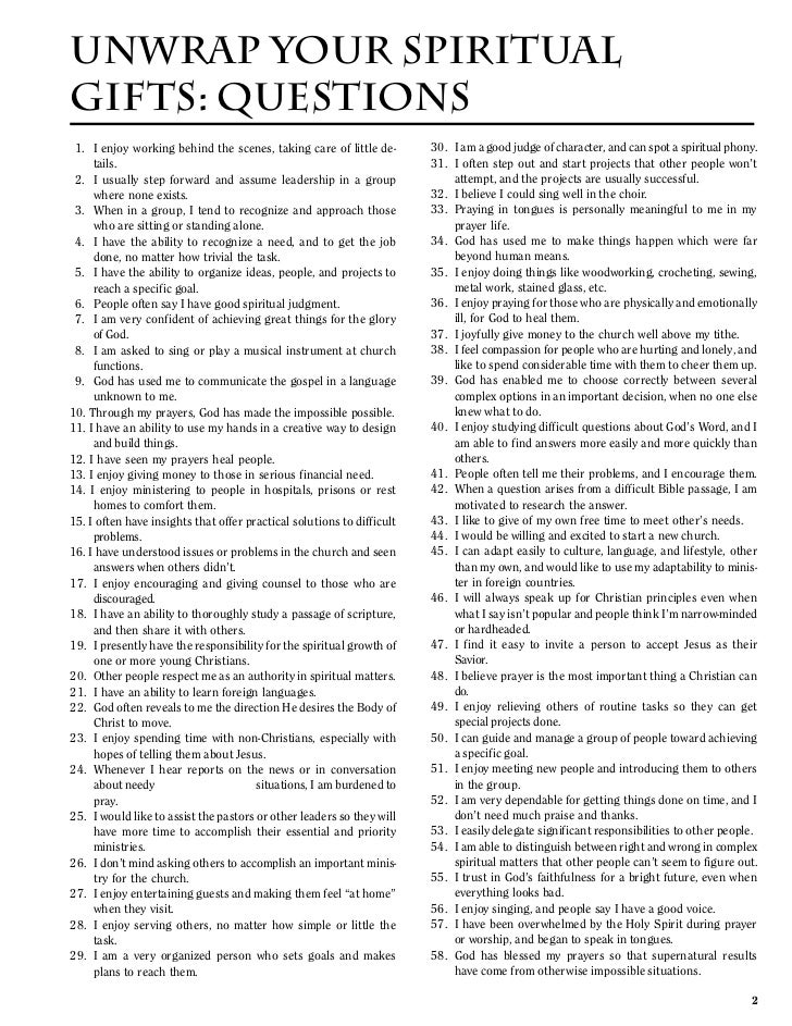 Printable Spiritual Gifts Test Printable Spiritual Gifts Test
