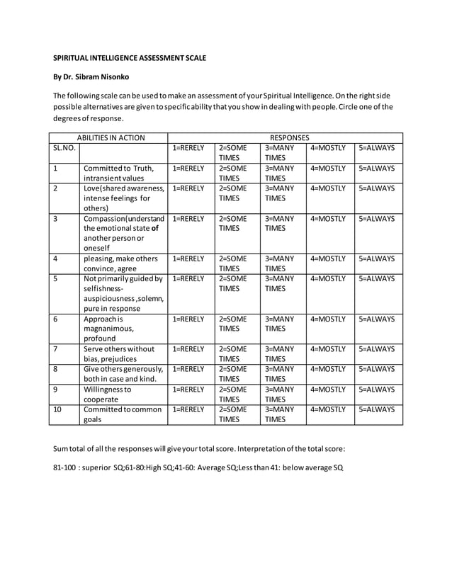 Spiritual Intelligence Scale | DOCX | Spirituality | Religion ...