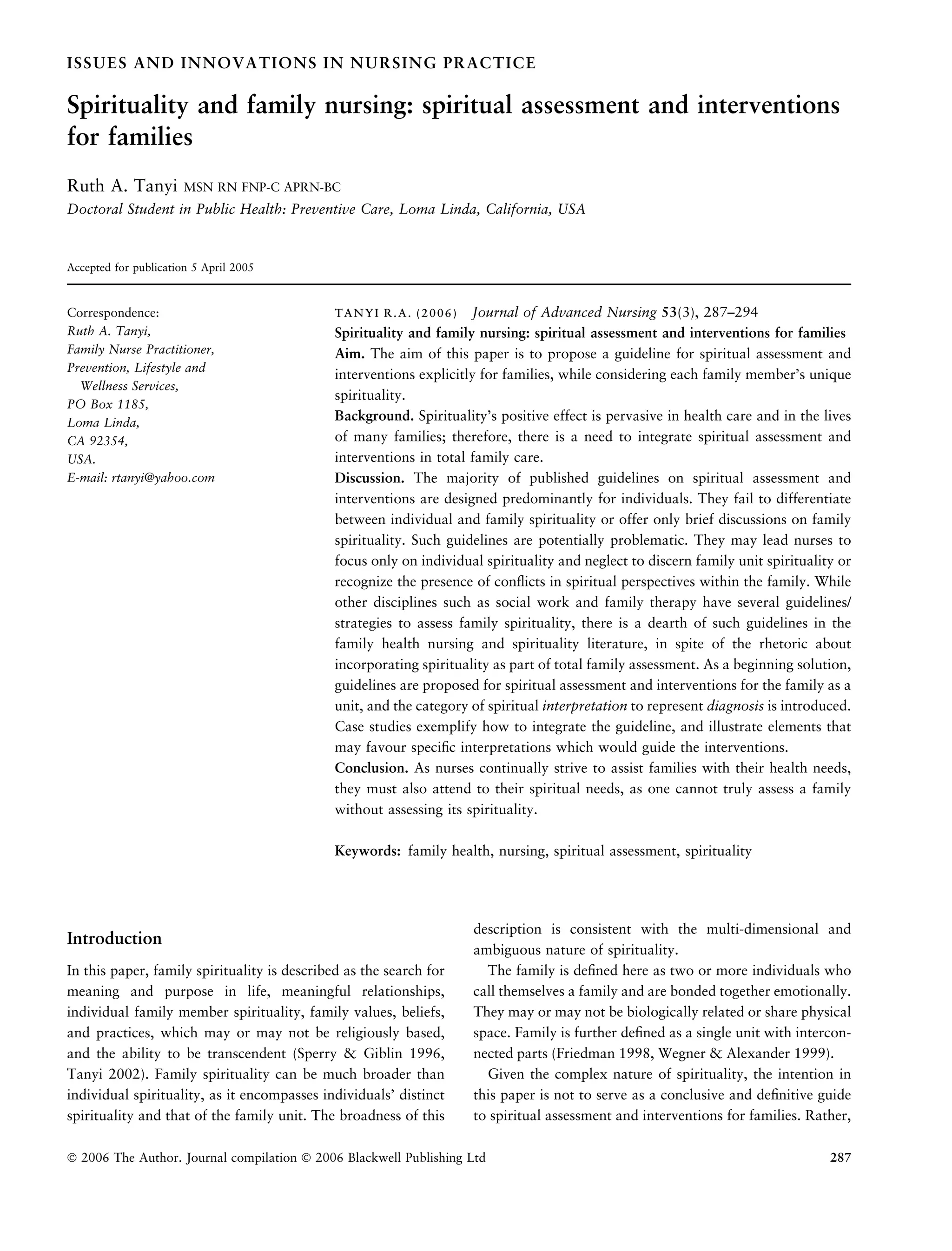 Spirituality And Family Nursing Spiritual Assessment And Interventions ...