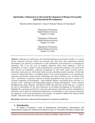 Spirituality a dimension of all round development o | PDF