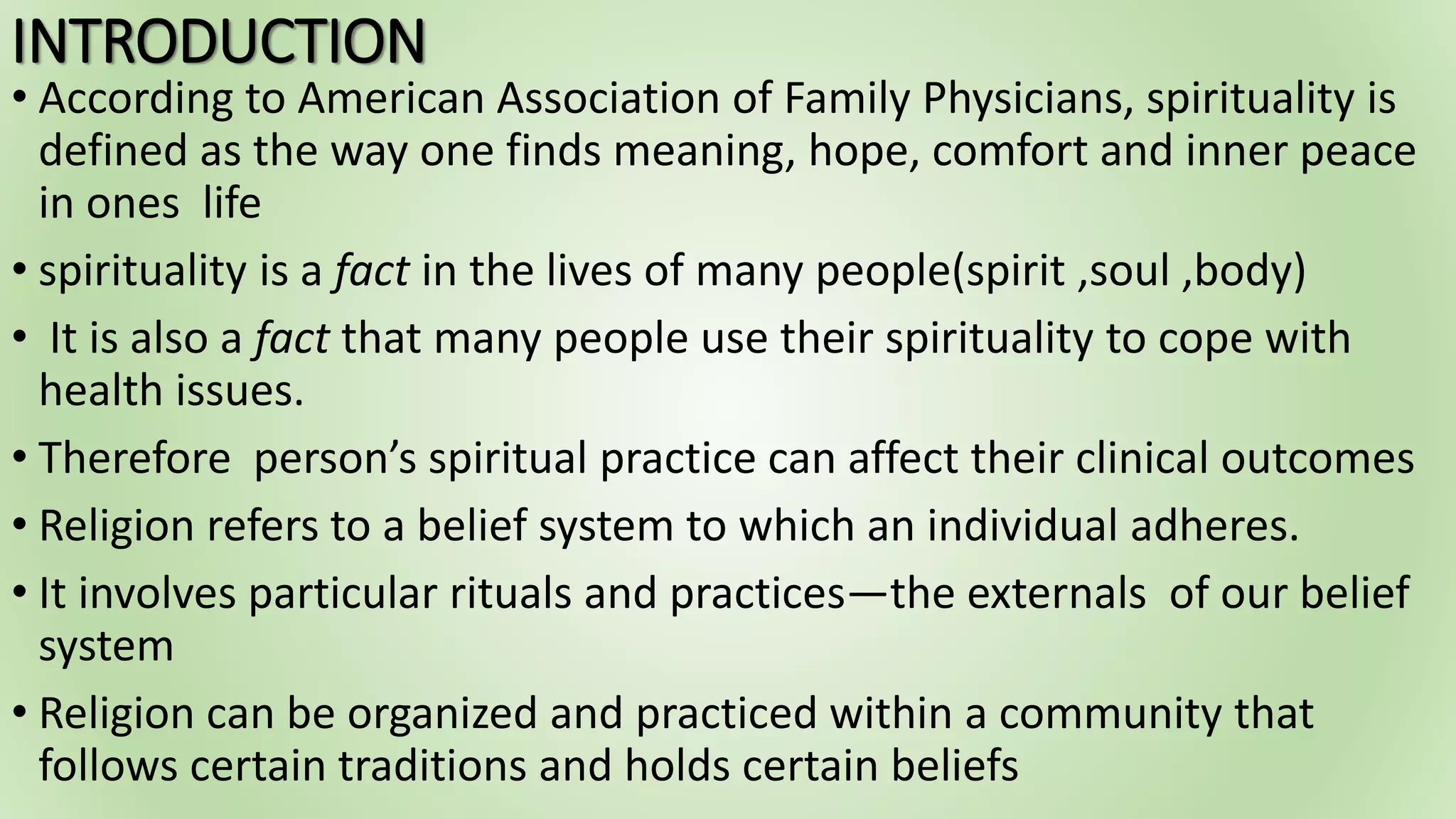 Spirituality and religion in health care | PPTX