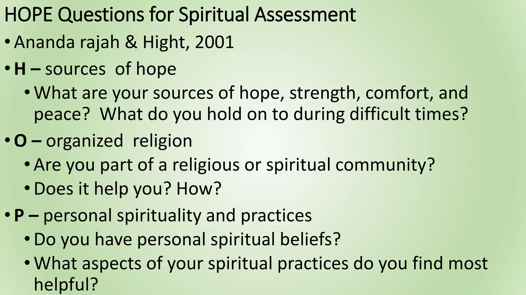 Spirituality and religion in health care | PPTX