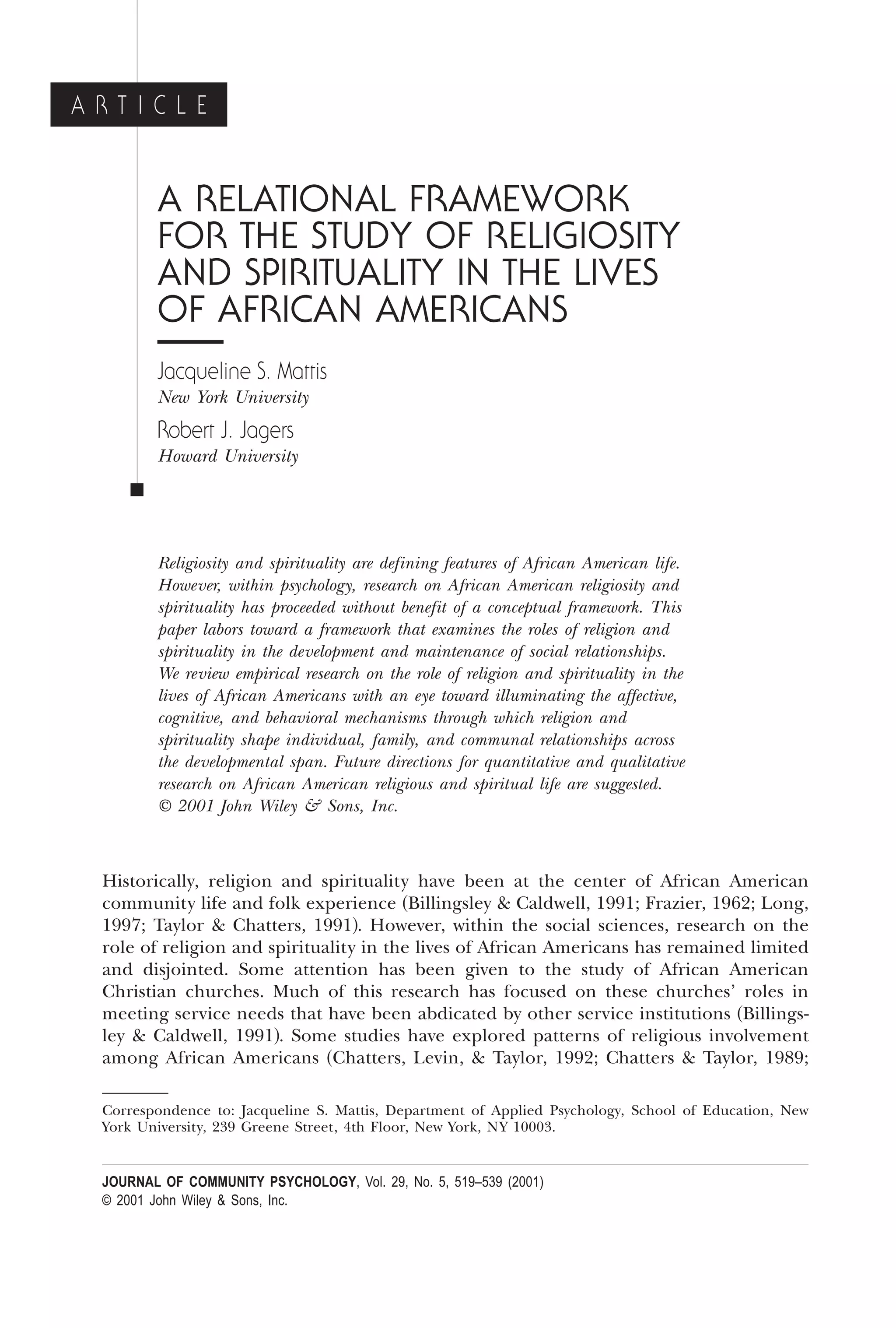 Spirituality in the lives of African Americans | PDF