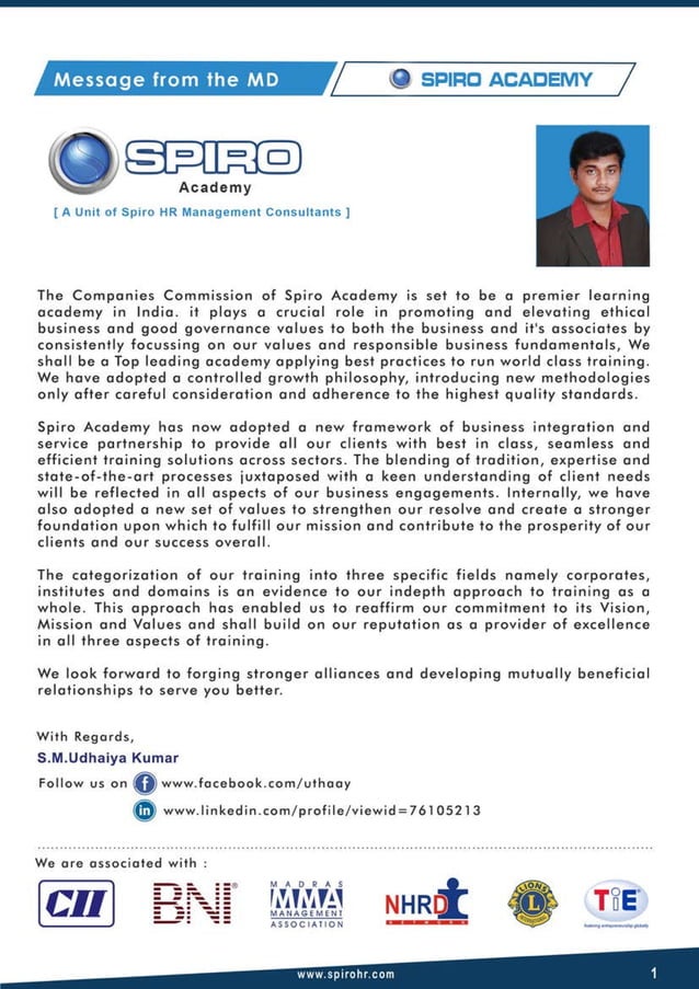 Spiro academy training broucher | PDF