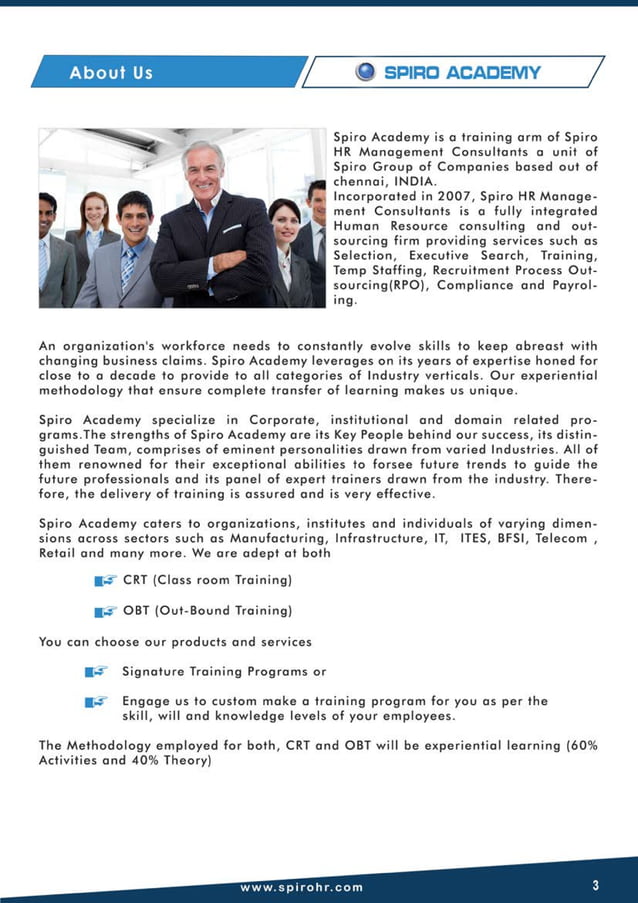 Spiro academy training broucher | PDF