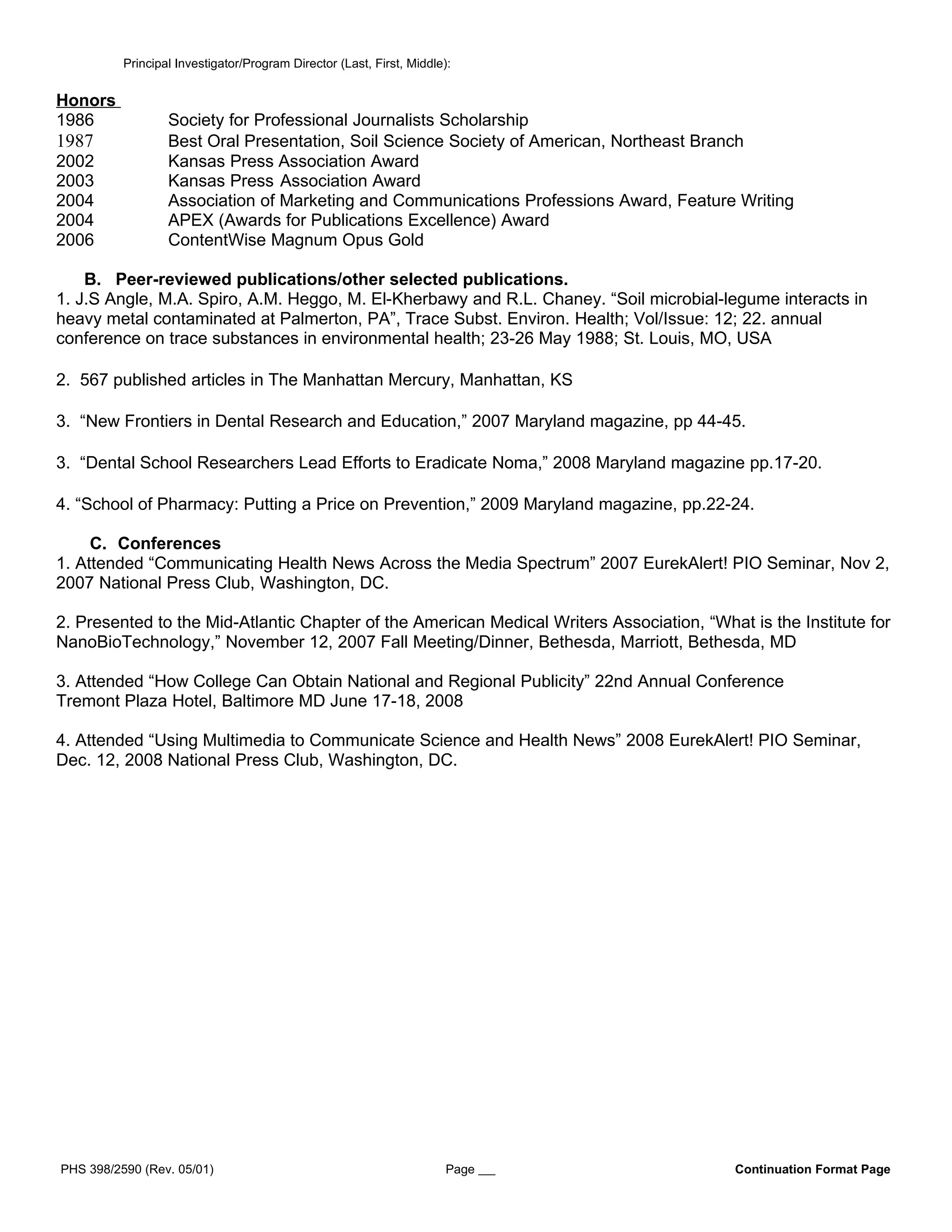 Mary Spiro NIH-style CV 2009 | DOC