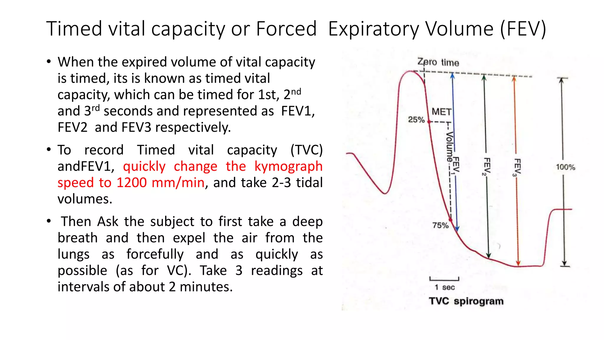 Spirometry: To record the static and dynamic lung volumes using ...