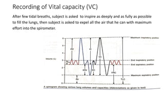 Spirometry : To record static and dynamic lung volumes and capacities ...