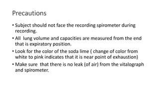 Spirometry : To record static and dynamic lung volumes and capacities ...