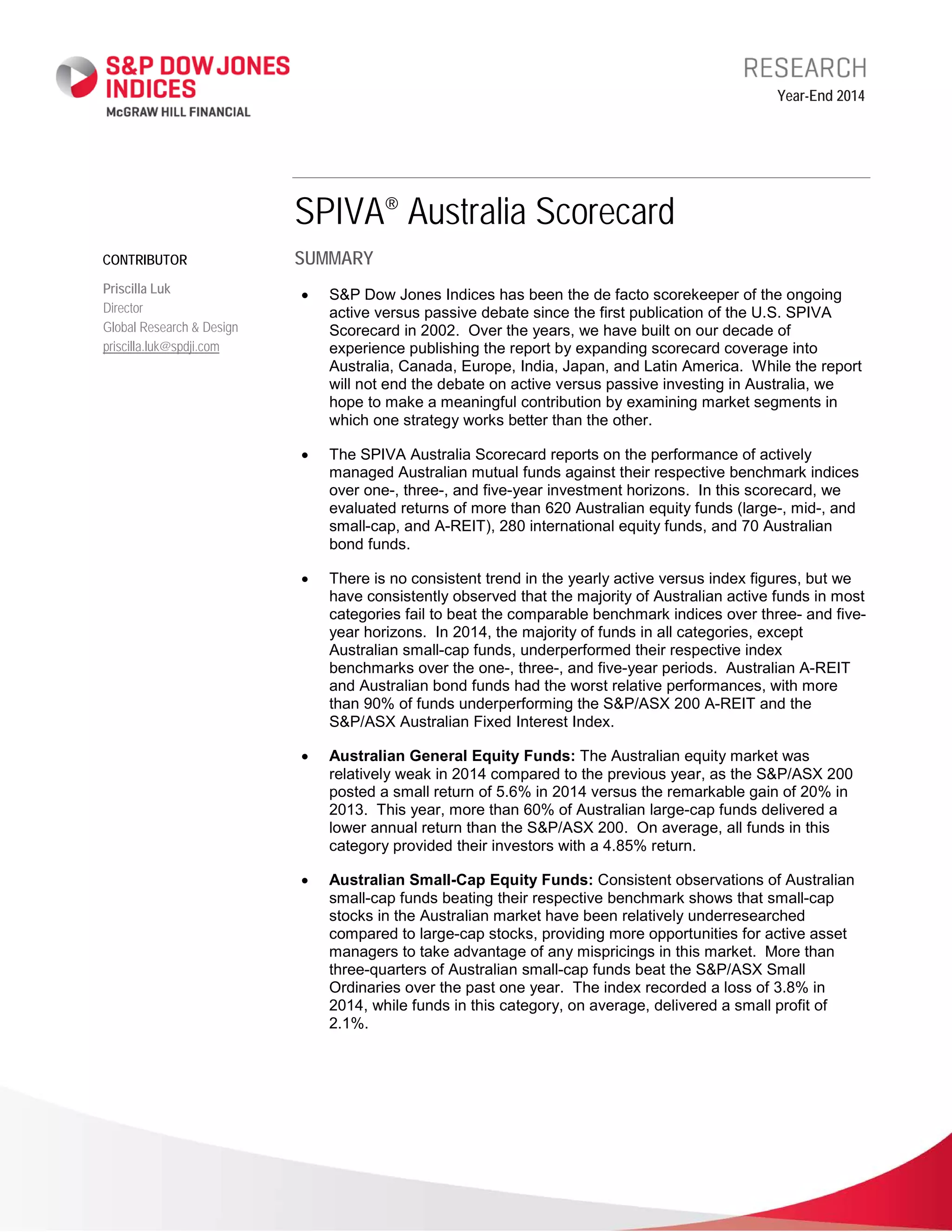 SPIVA Australian Scorecard | PDF