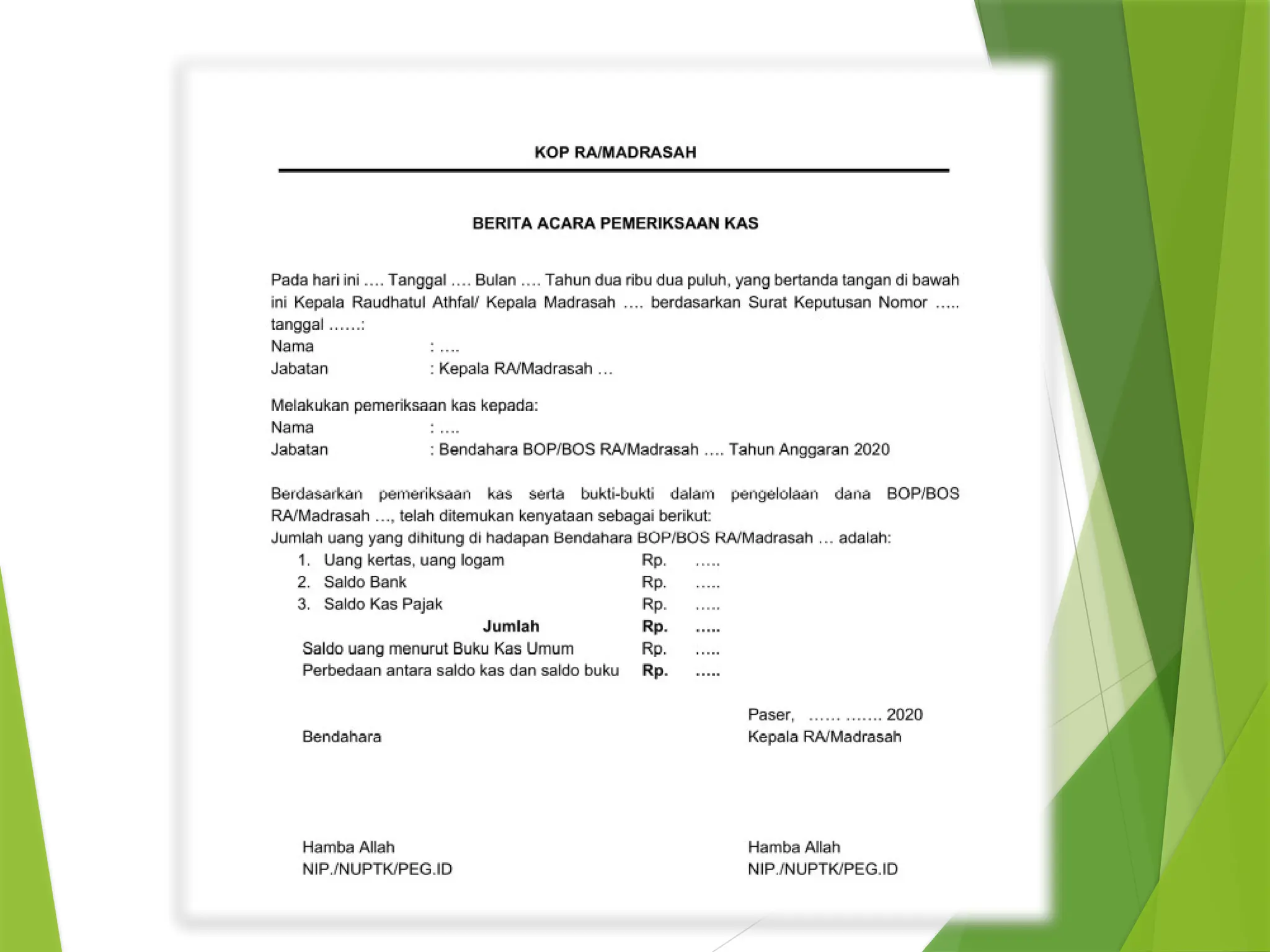 Contoh LPJ BOS PUsat dalam tertib administrasi | PPTX