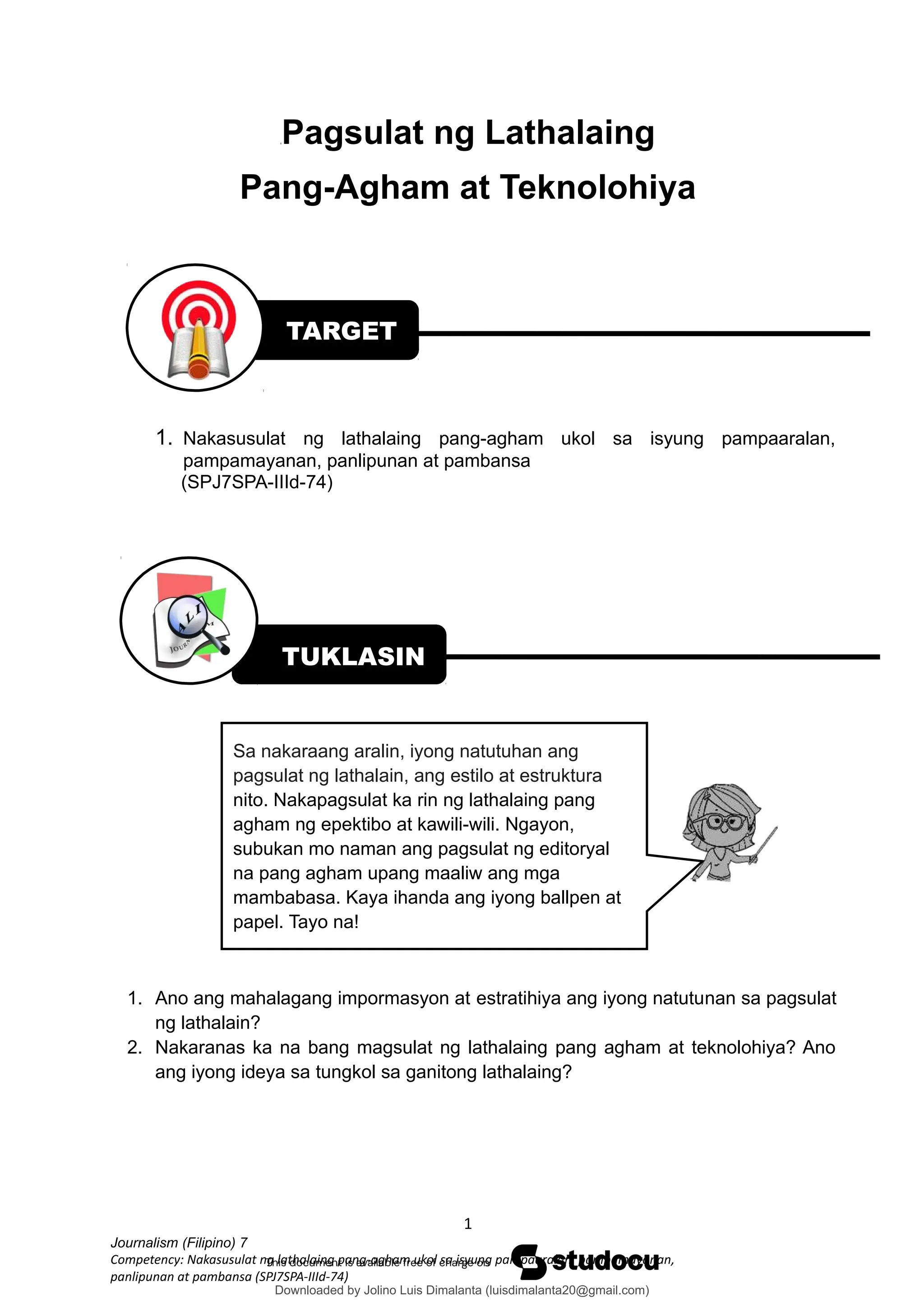 Pagsulat ng Agham sa Pamamahayag sa Filipino | PDF