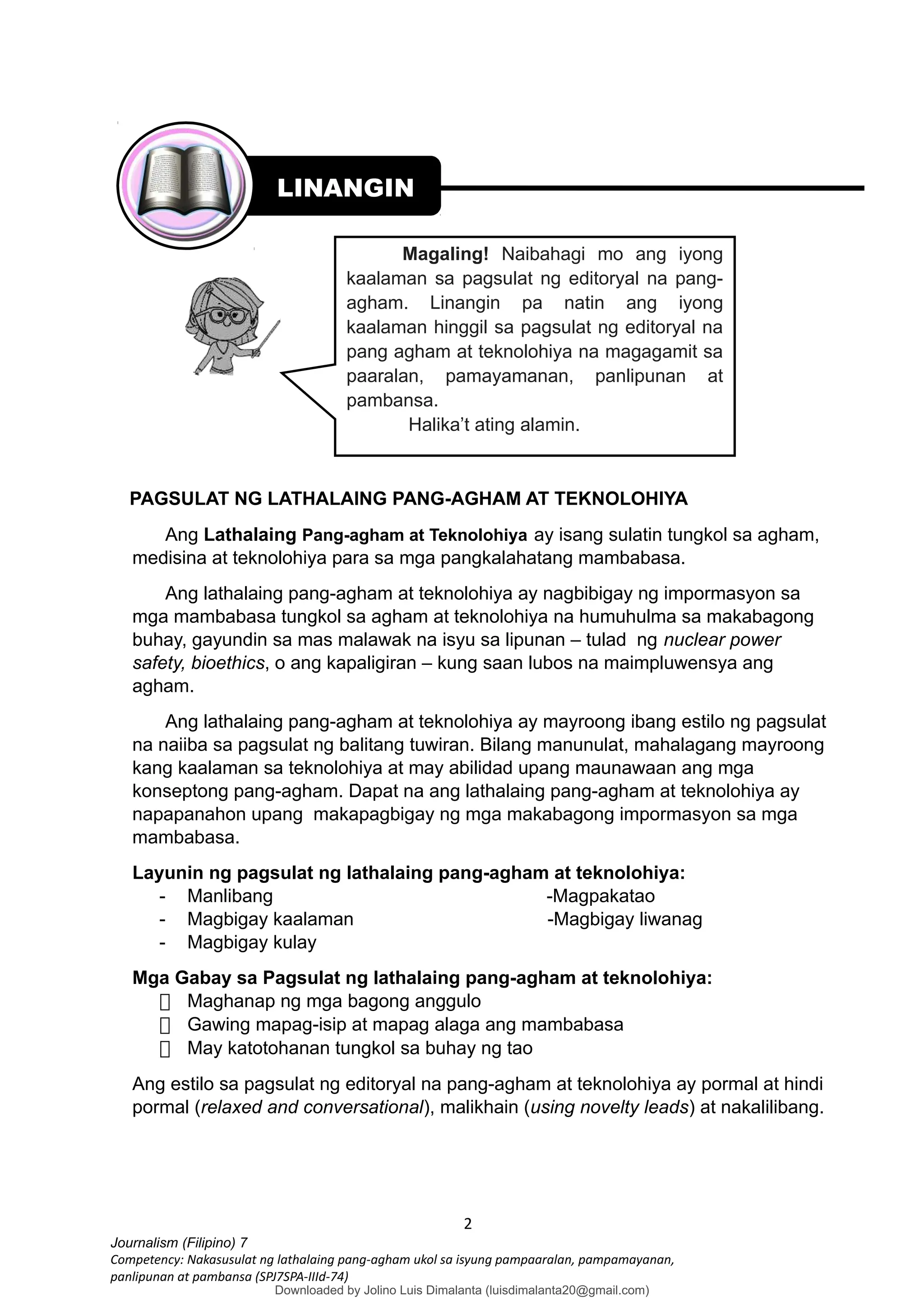 Pagsulat ng Agham sa Pamamahayag sa Filipino | PDF