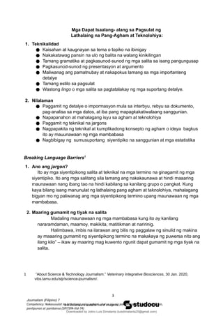 Pagsulat ng Agham sa Pamamahayag sa Filipino | PDF