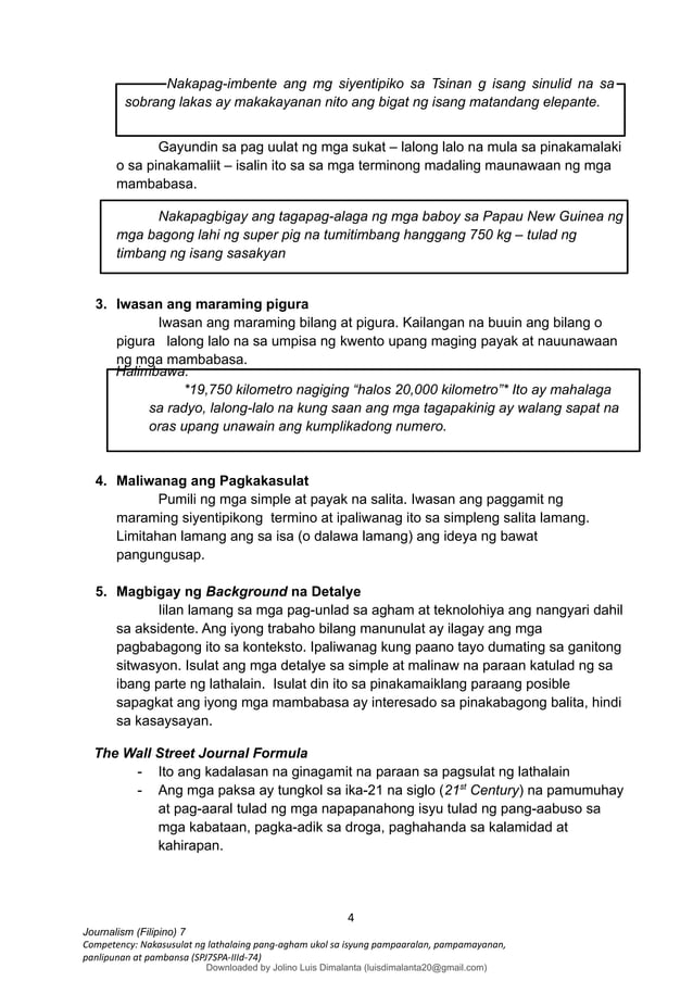 Pagsulat ng Agham sa Pamamahayag sa Filipino | PDF
