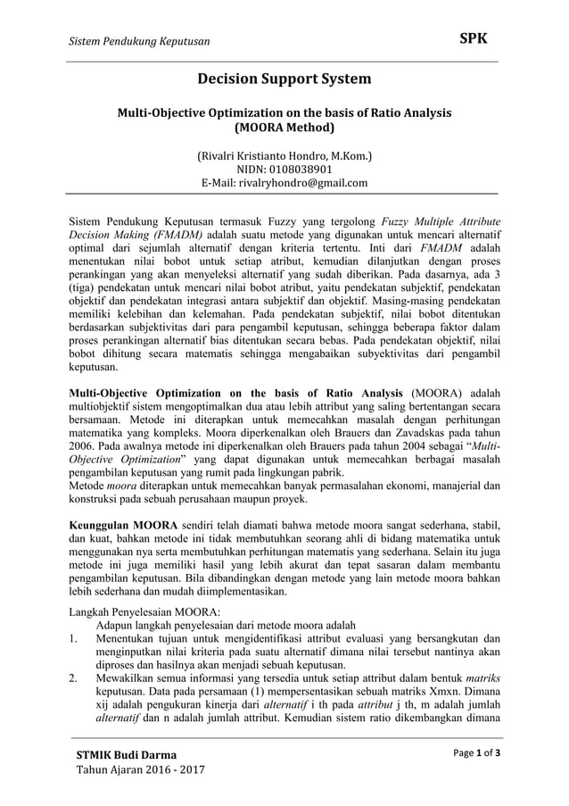 MULTI-OBJECTIVE OPTIMIZATION ON THE BASIS OF RATIO ANALYSIS (MOORA) METHOD | PDF