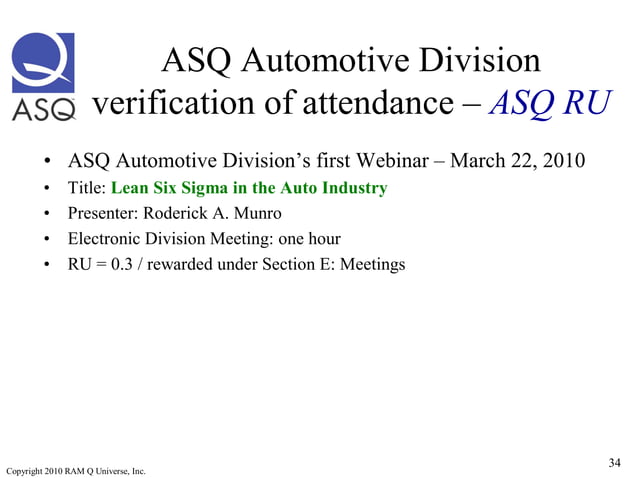Asq Auto Div Lean Six Sigma Webinar | PPT Asq Auto Div Lean Six Sigma Webinar | PPT