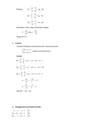 Penyelesaian Sistem Persamaan Linear Dua Variabel dan Tiga Variabelo | DOCX