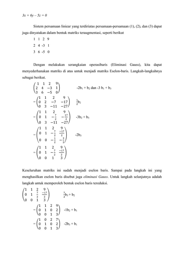 Penyelesaian Sistem Persamaan Linear Dua Variabel dan Tiga Variabelo | DOCX