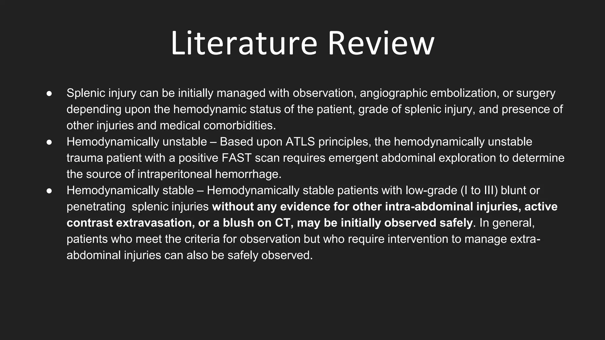 Traumatic Splenic injury - A brief literature review | PPTX