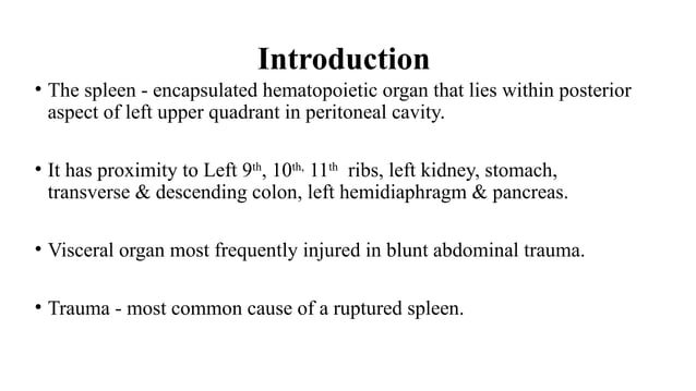 Splenic injury presentation. Trauma and blunt injury | PPTX | Death ...