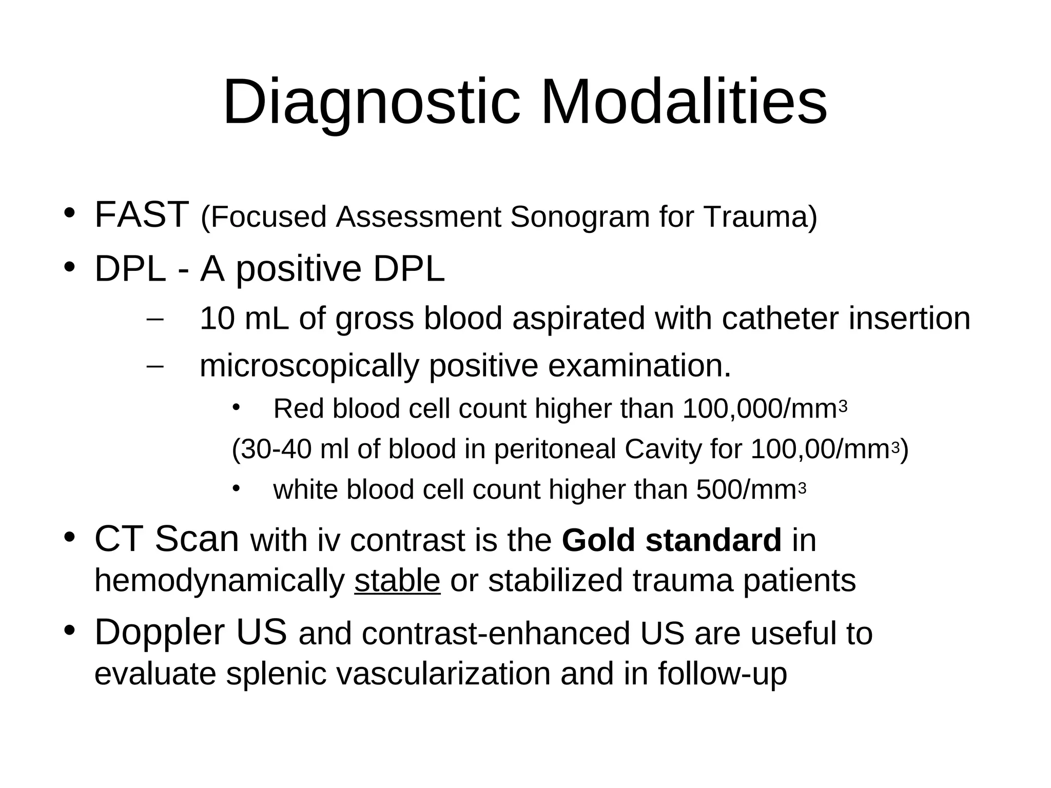 Splenic trauma - Causes, Complications, Management | PDF
