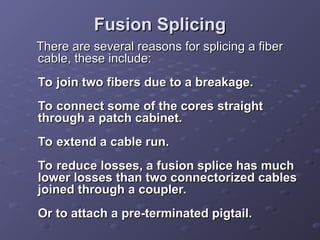 SPLICING OPTICAL FIBER CABLE AND SAFETY PRACTICES | PPT