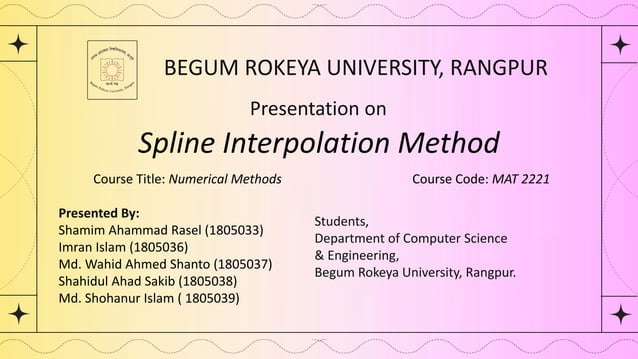 Spline interpolation numerical methods presentation | PPTX