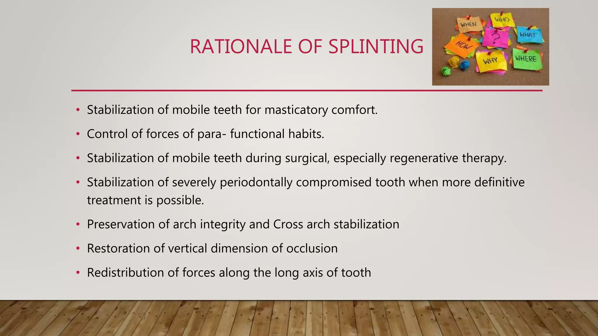 Splinting of traumatized teeth | PPTX