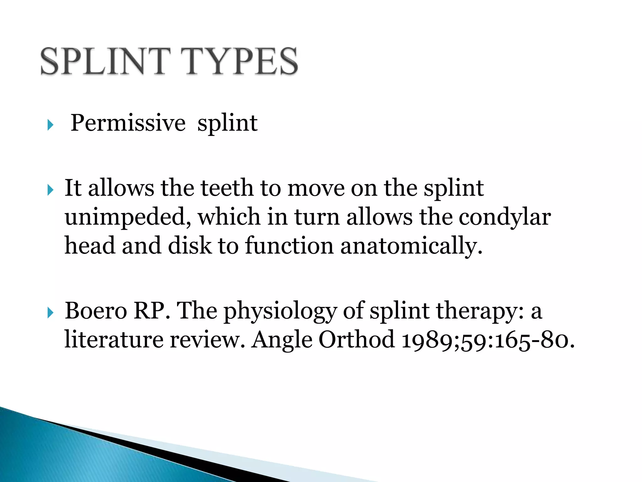 Splint therapy for tmj disc displacement | PPTX